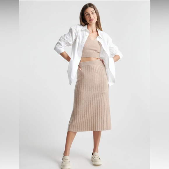 Quince | Skirts | Quince 0 Cashmere Ribbed Tan Midri Skirt | Poshmark